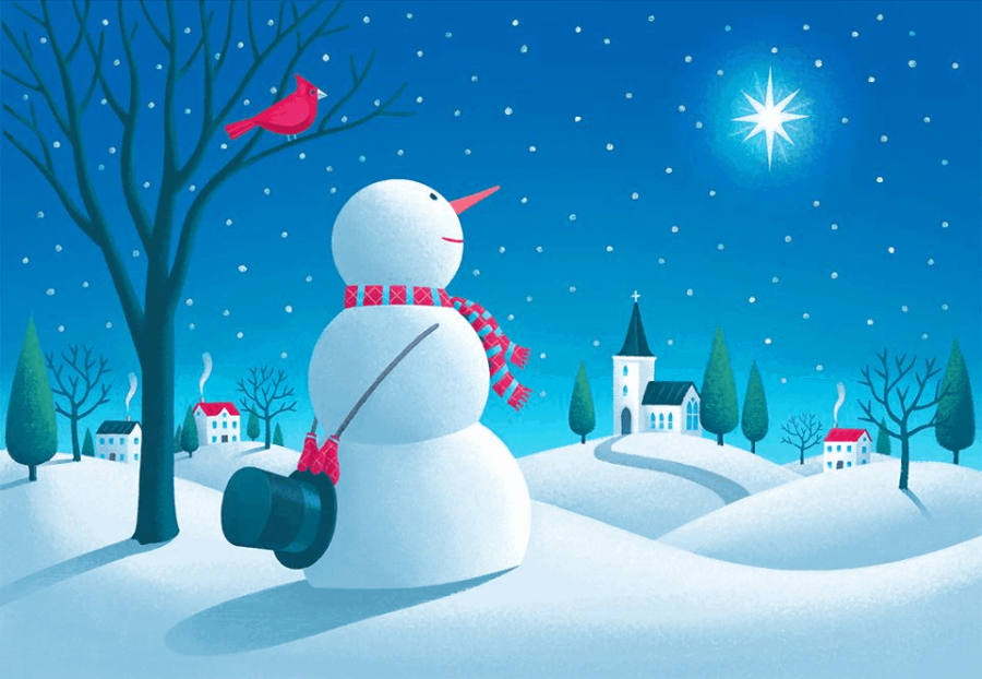 Cartoon – Snowman Gazing at Star of Bethlehem1 – MonaLisa Twins